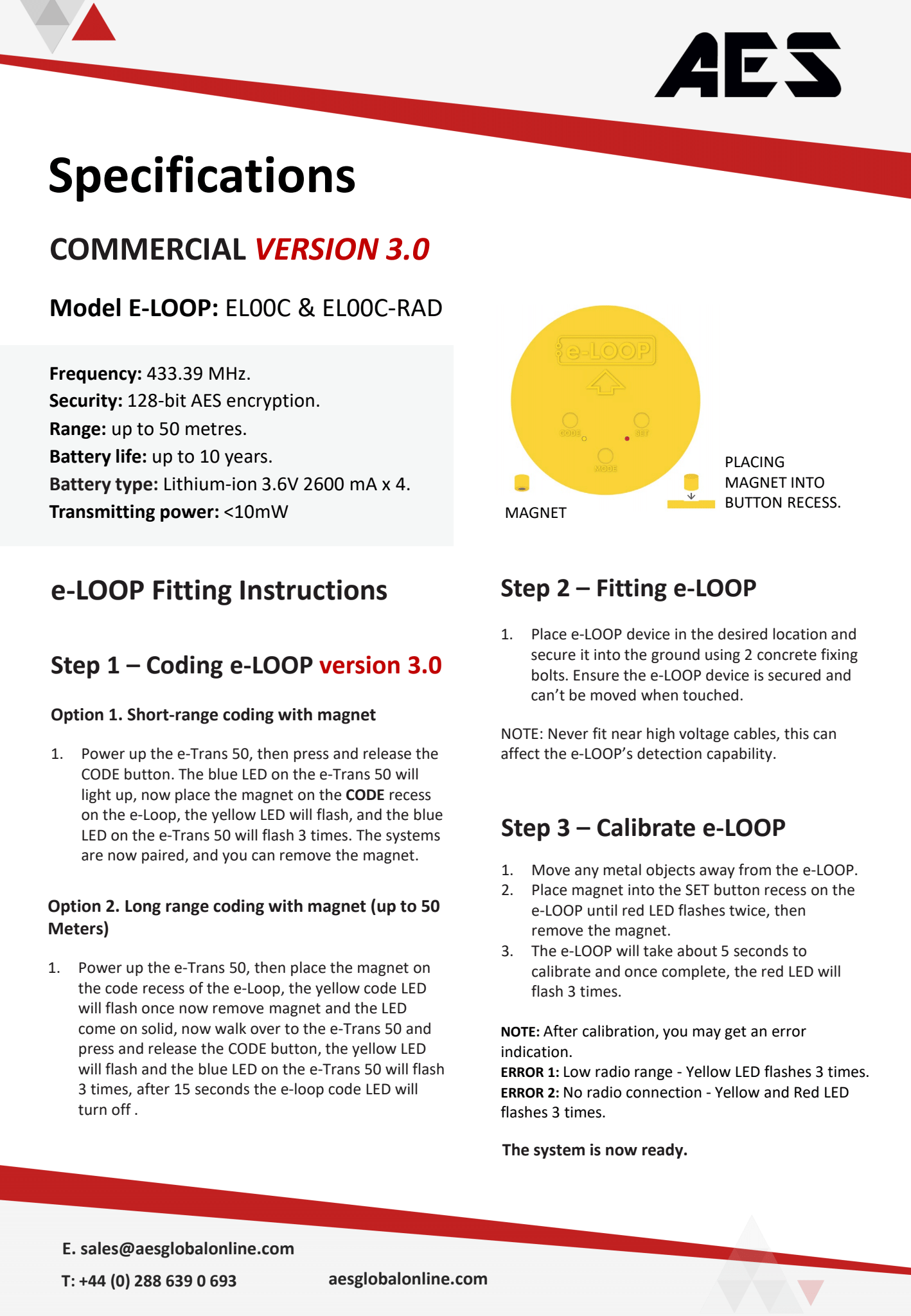 E-Loop Commerical EL00C-KLT, Kit for Exit Mode, AES.
